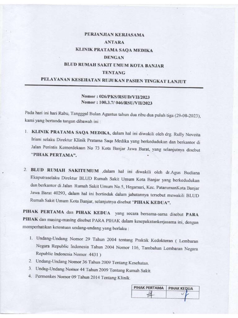 Mou Klinik Saqa DG Rsud Banjar | PDF