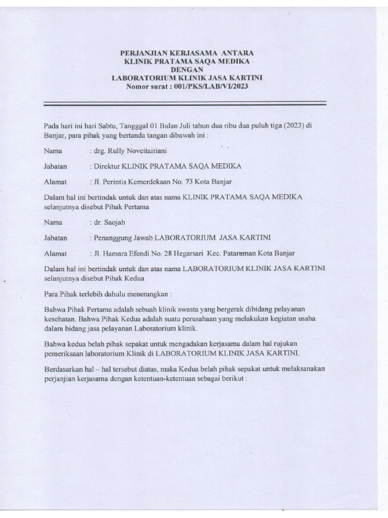 Mou Saqa DG Lab Jasa Kartini | PDF