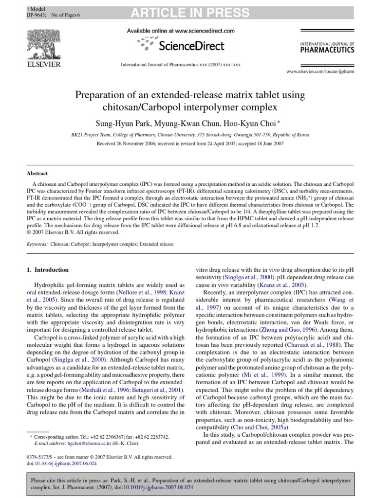 carbopol-chitosan matrix | PDF | Physical Sciences | Materials