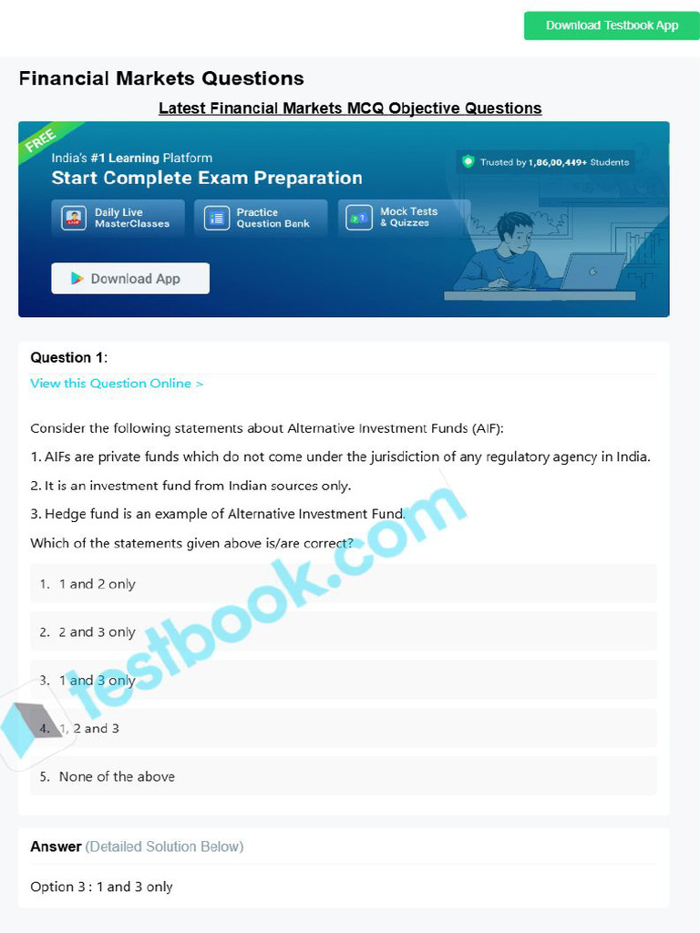 MCQ On Financial Markets 5eea6a0939140f30f369d8d4 | PDF