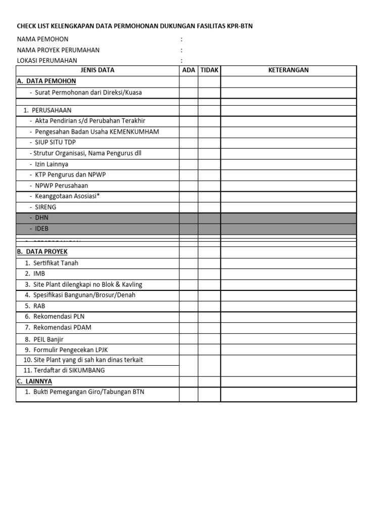 Checklist Dukungan KPR Perusahaan-1 | PDF