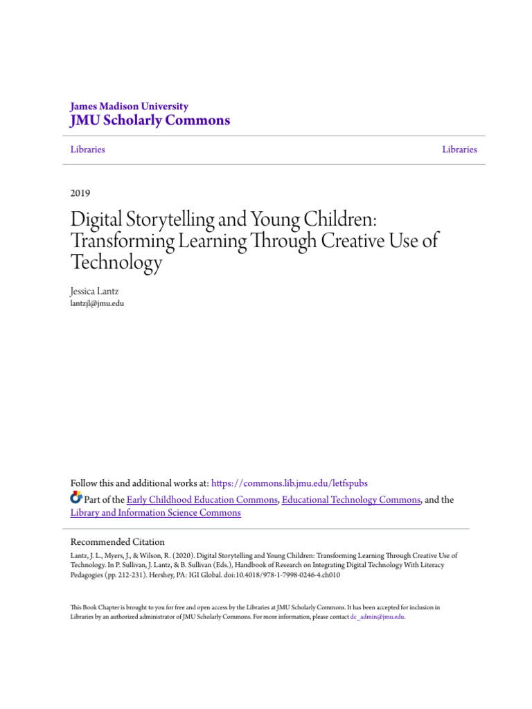 Digital Storytelling and Young Children Transforming Learning Through Creative Use of Technology ...