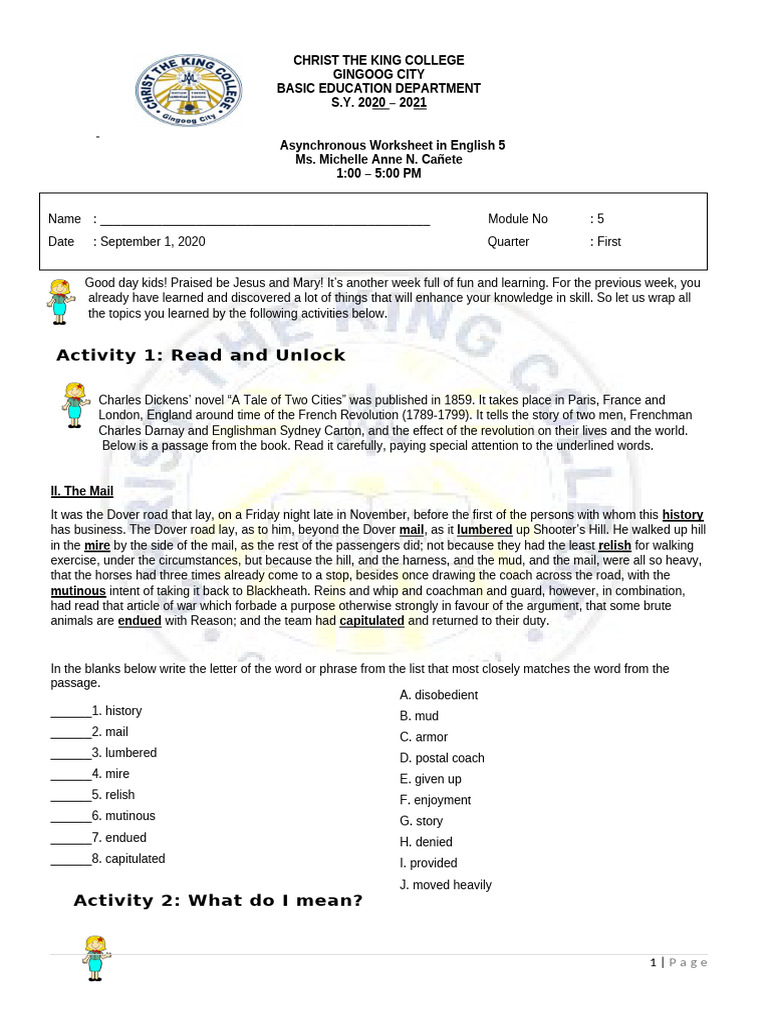 M5 (Asynchronous Worksheet) | PDF | A Tale Of Two Cities