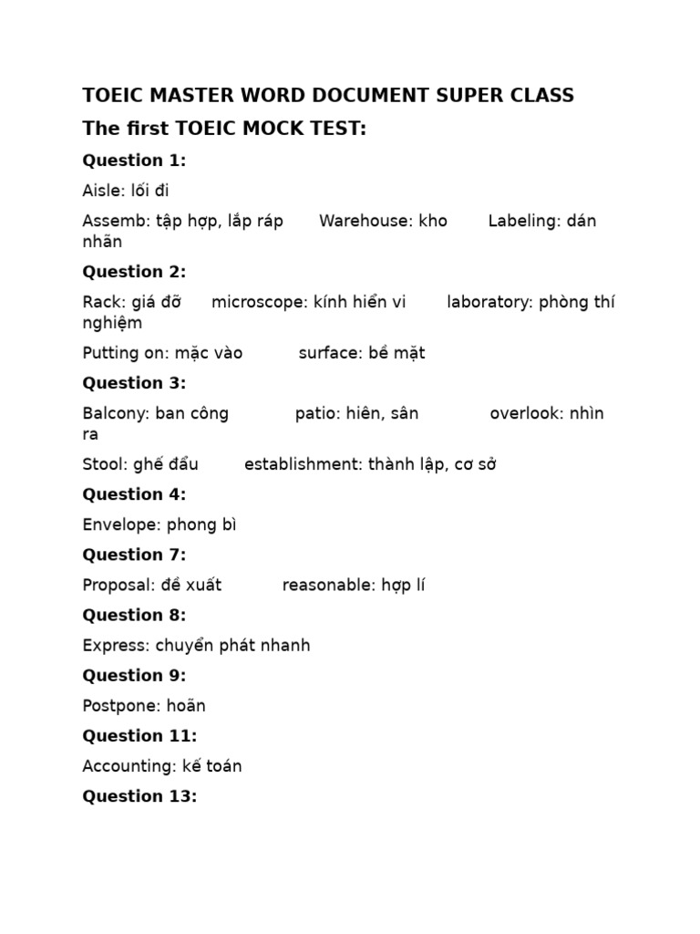 Toeic Master Word Document Super Class | PDF