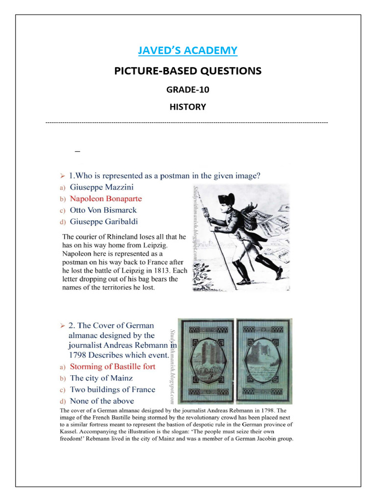 Picture-Based Questions, History, Grade-10 | PDF