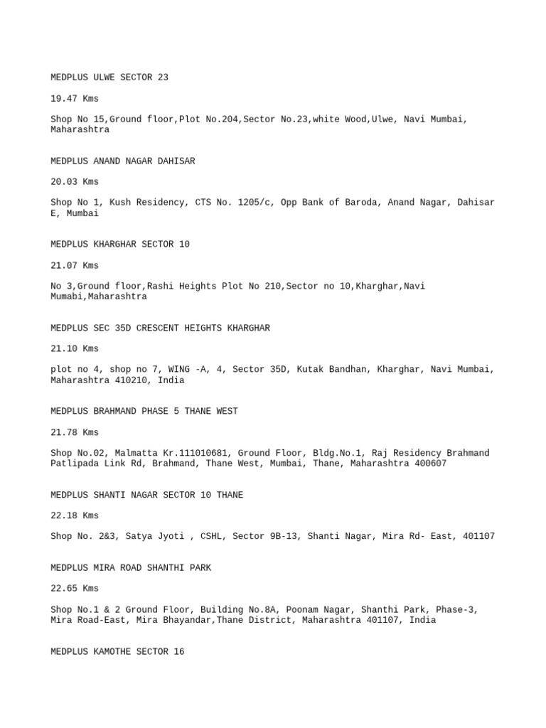MedPlus Store Locations in Mumbai | PDF