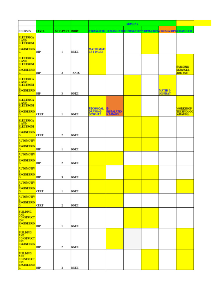 Engineering Timetable | PDF