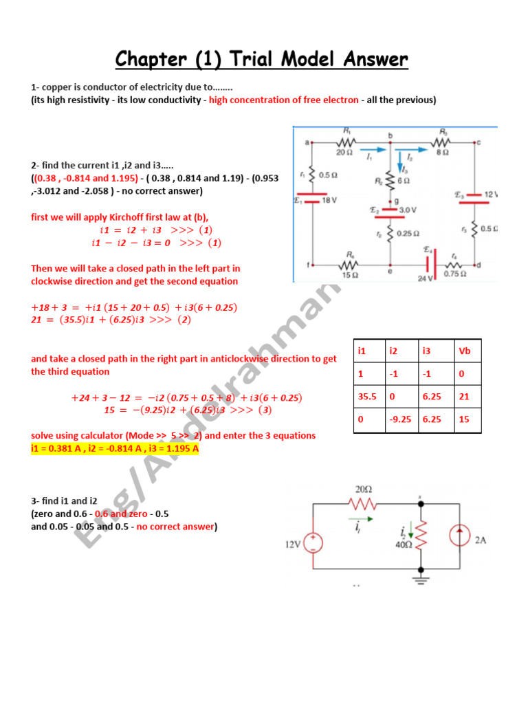 Model Answer Trial Ch (1) 2025 | PDF | Electrical Resistance And Conductance | Voltage