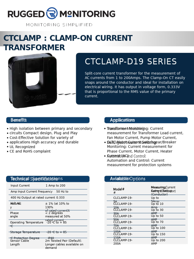 Clamp On Current Transformer CTCLAMP High Circuit Isolation | PDF ...