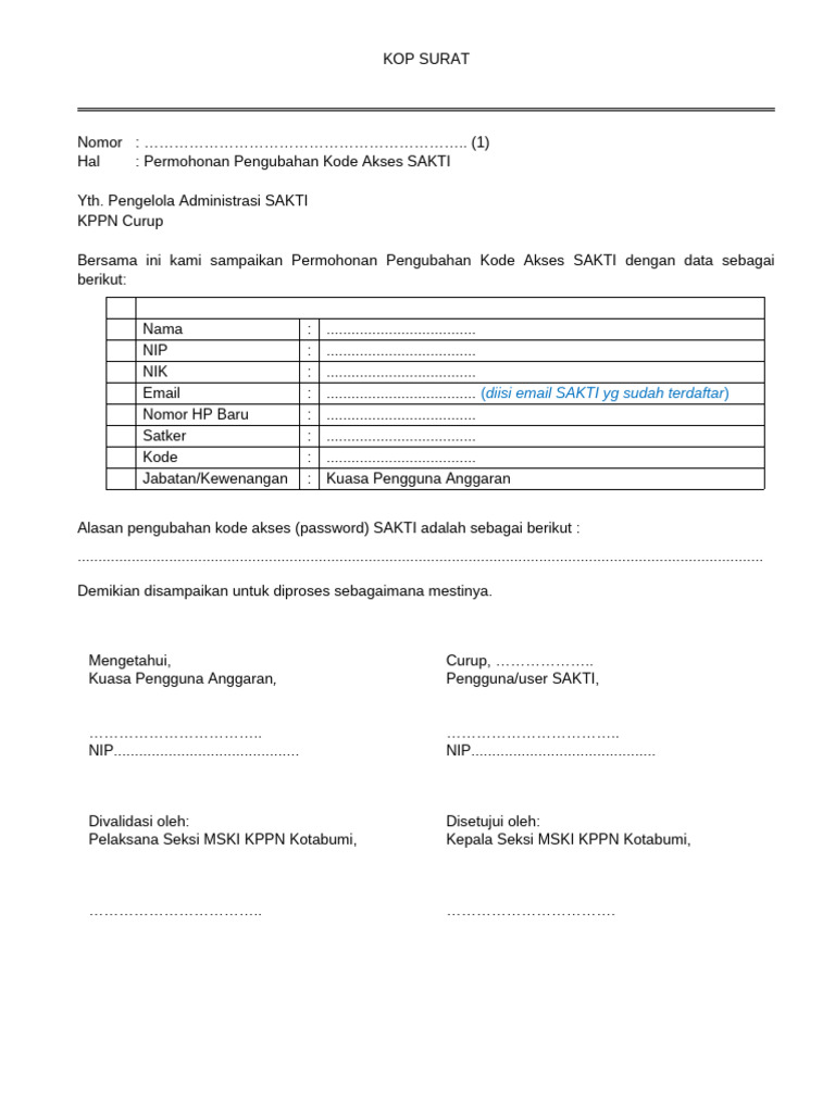 Form Reset Password SAKTI | PDF