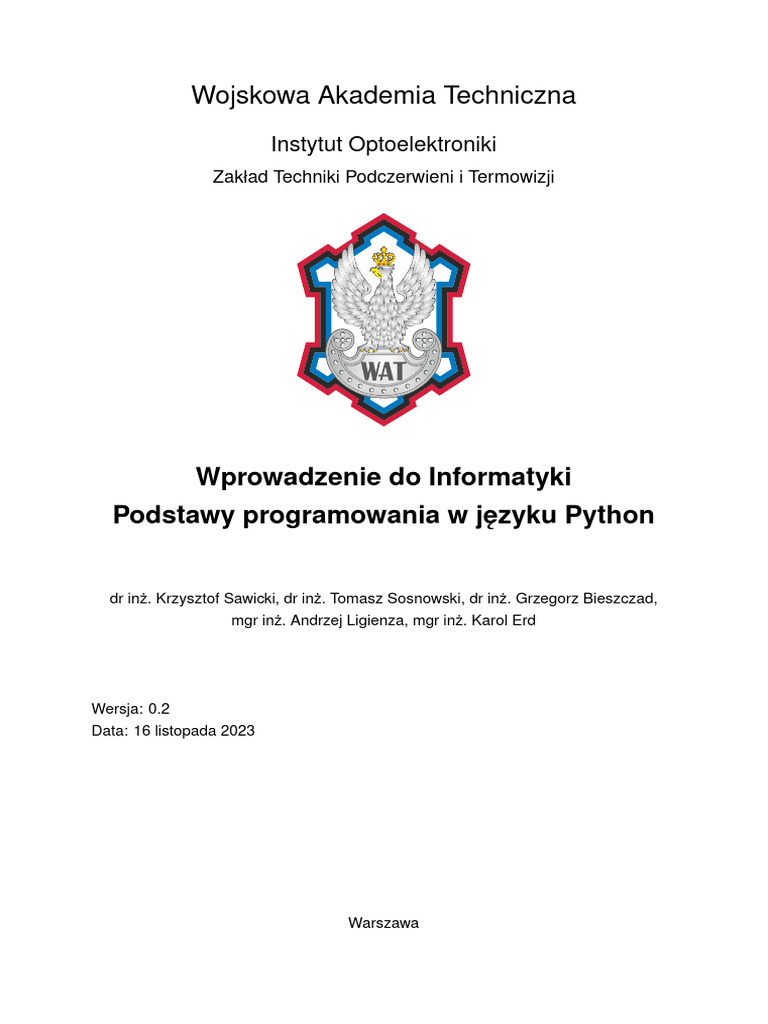 Podstawy Programowania W Języku Python 20231116 | PDF