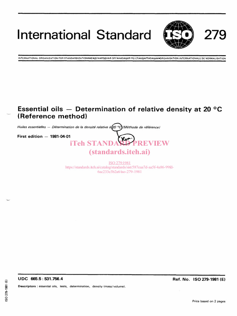 ISO-279 Relative density | PDF | International Organization For Standardization | Physical ...
