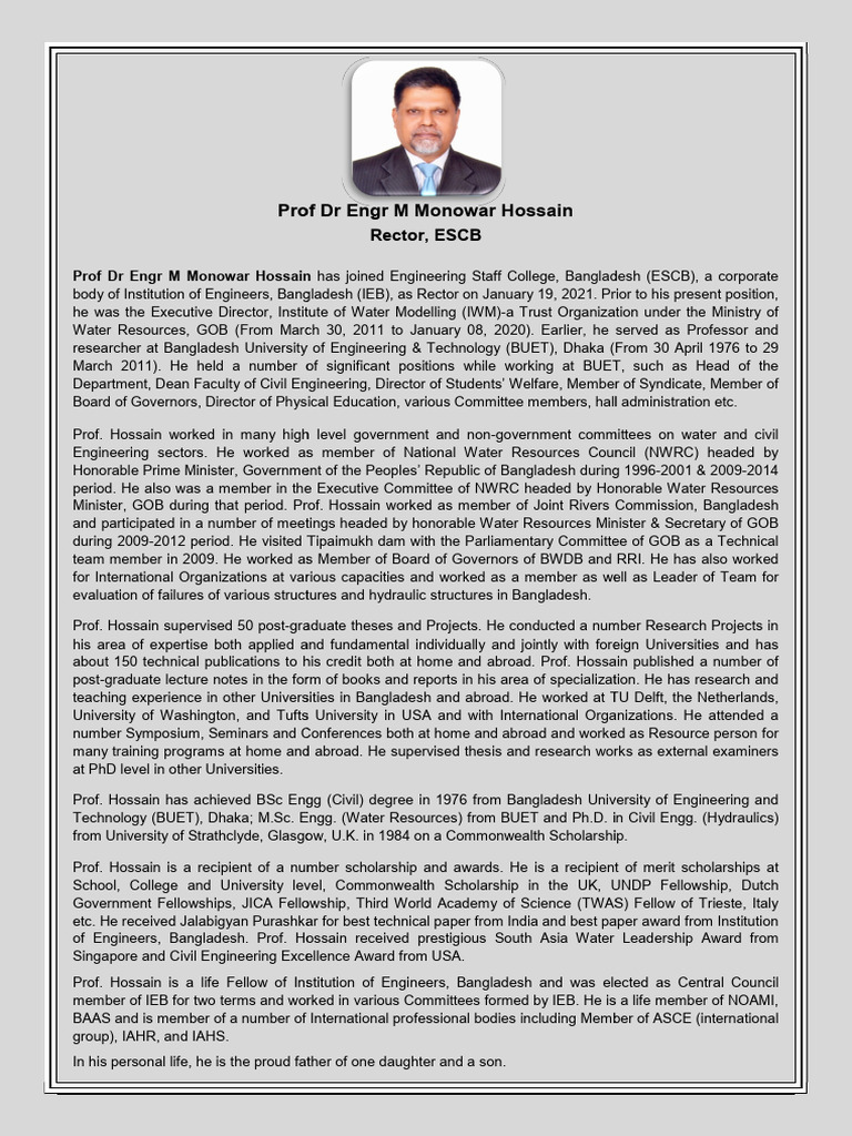 Prof. Hossain: Engineering Leader | PDF | Postgraduate Education | Academia