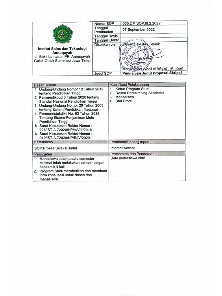 SOP Pengajuan Judul Proposal Skripsi | PDF