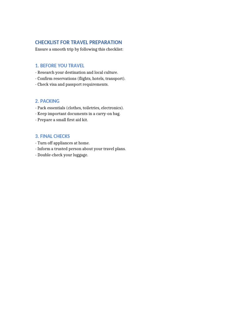 Travel Preparation Checklist | PDF