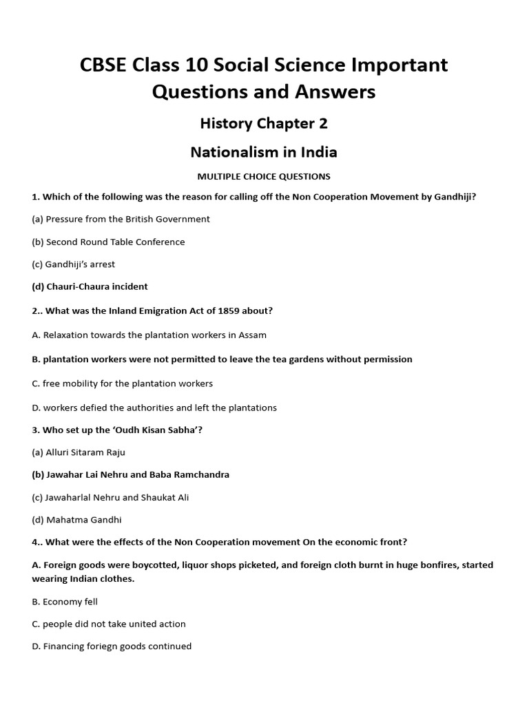 Class 10 History: Nationalism in India Q&A | PDF | Mahatma Gandhi ...