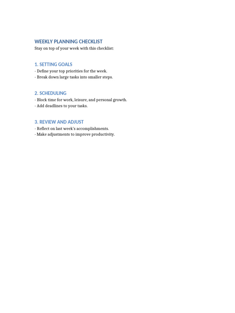 Weekly Planning Checklist | PDF