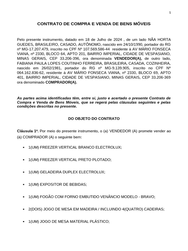 Contrato Compra e Venda Bens Móveis | PDF | Direito Comum | Business