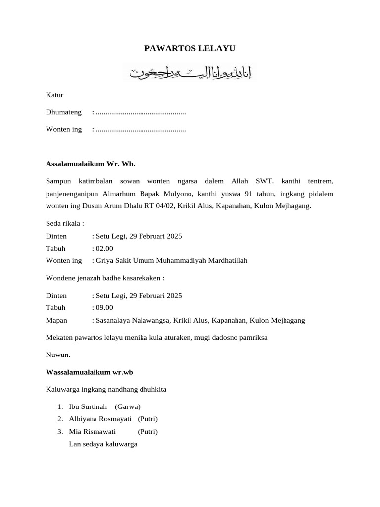 Contoh PAWARTOS LELAYU | PDF