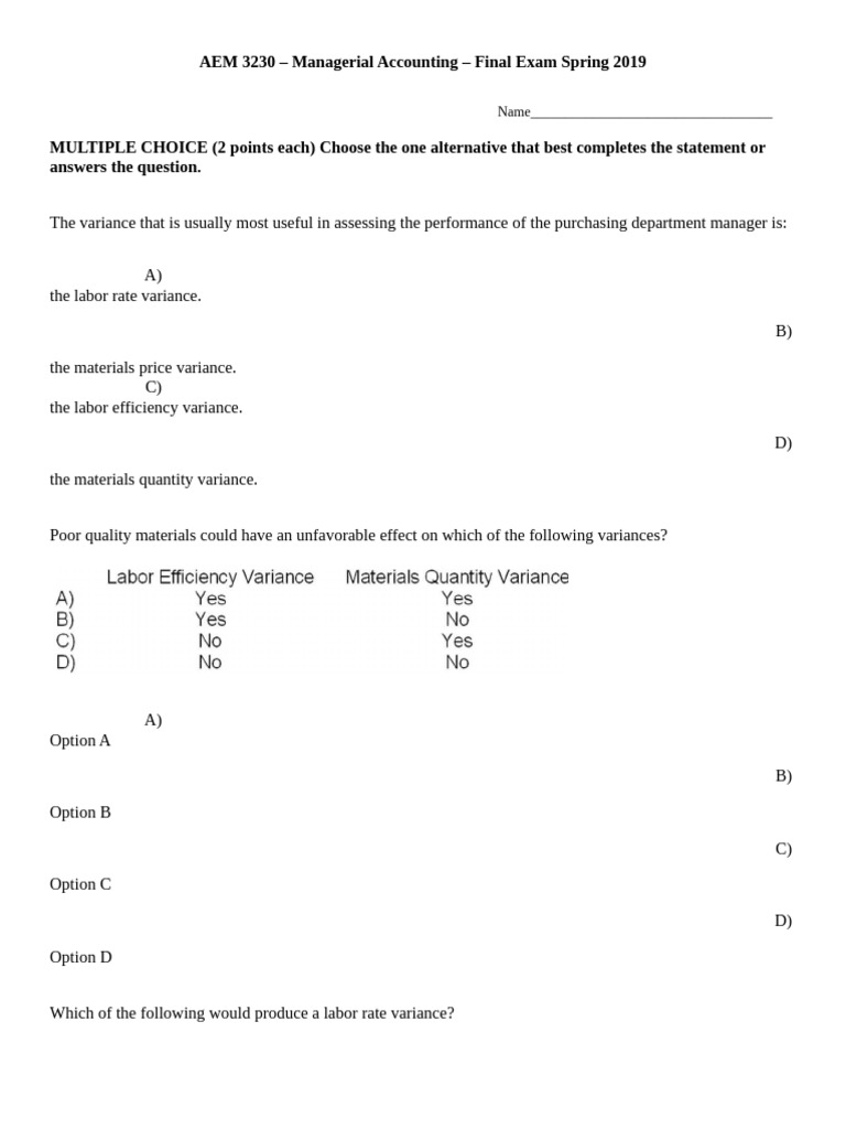 AEM 3230 Final Exam Part 1 V1 Spring 2019 Without Solutions | PDF | Depreciation | Net Present Value