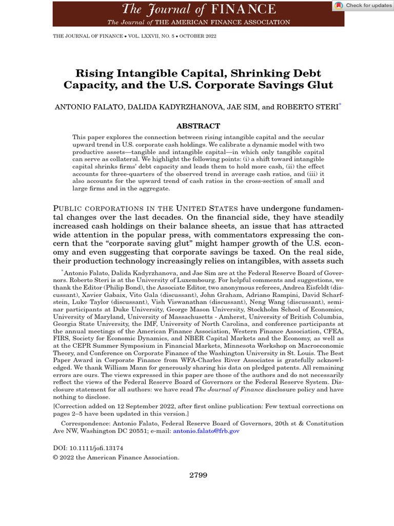 Falato et al_JF2022 | PDF | Book Value | Capital (Economics)