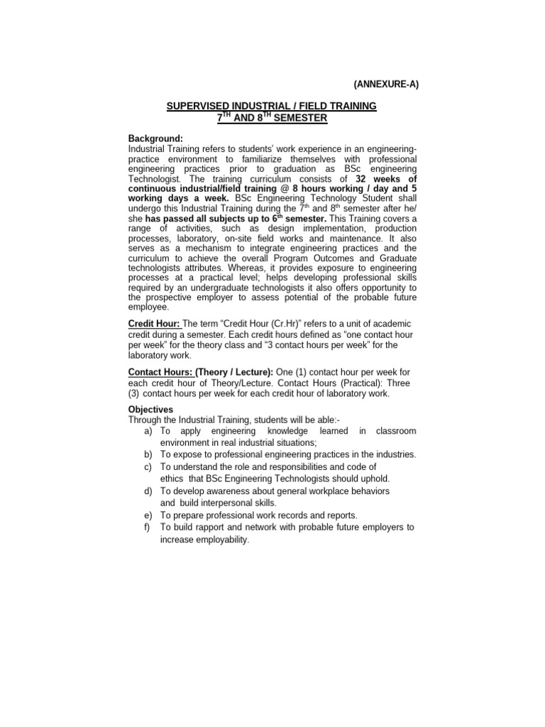 Annexure - A (Field Training) | PDF | Course Credit | Curriculum