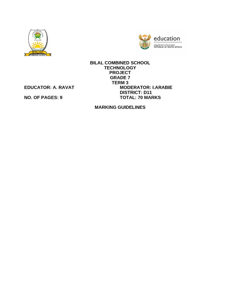 Technology Term 3 Grade 7 Marking Guide PAT 2023 | PDF | Crane (Machine ...