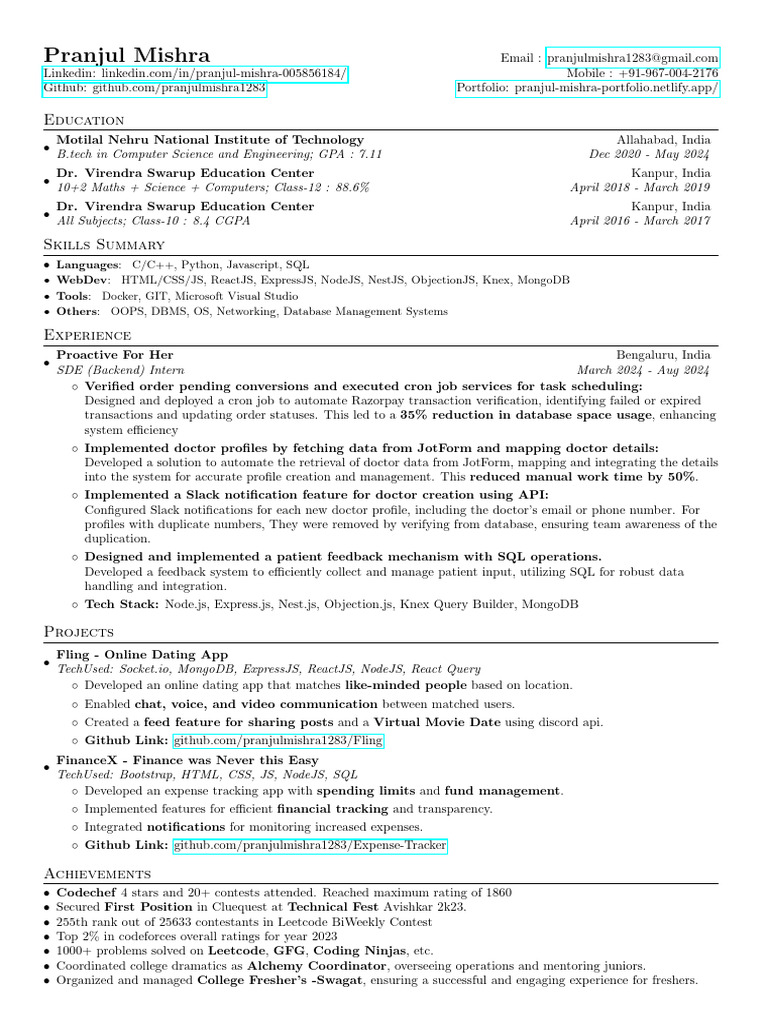 Pranjul Resume | PDF | Databases | Information Technology