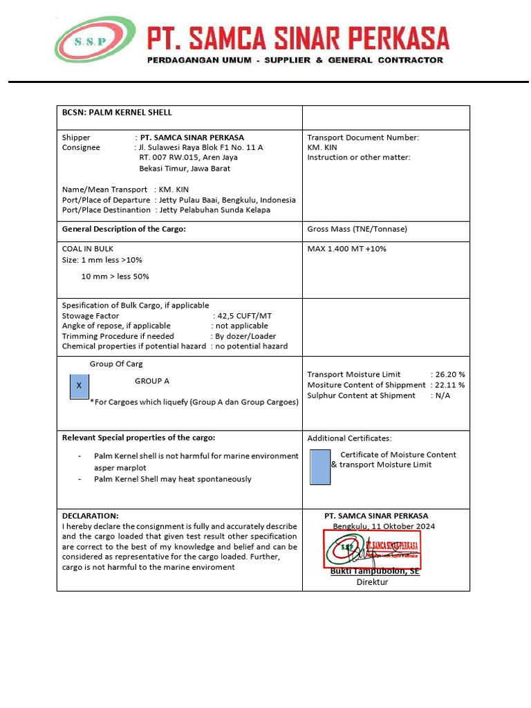 Cargo Indormation Sheet | PDF