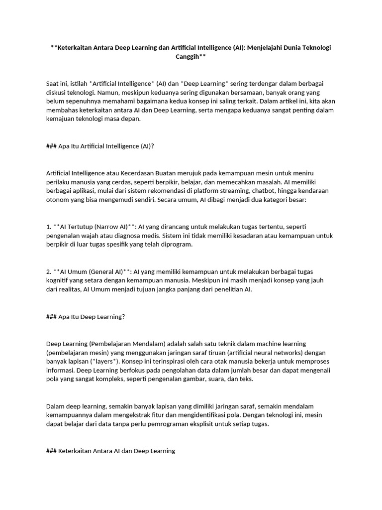 Keterkaitan Antara Deep Learning Dan Artificial Intelligence | PDF