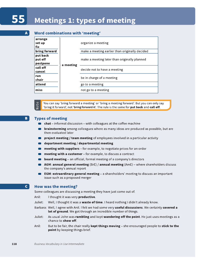 Meetings Vocabulary | PDF