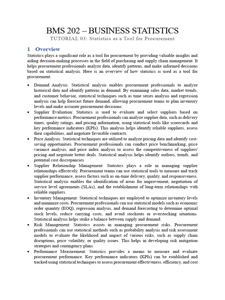 BMS 202 - Tutorial 03 | PDF | Procurement | Supply Chain
