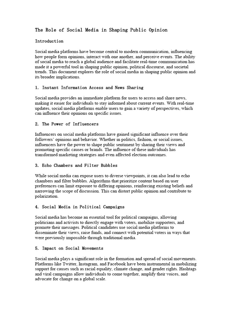 The Role of Social Media in Shaping Public Opinion | PDF | Social Media ...