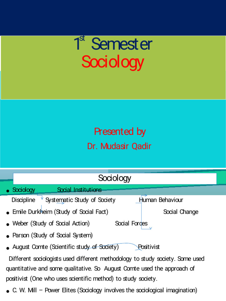 1st Sem Sociology Major by DR - Mudasir Qadir | PDF | Sociology | Society