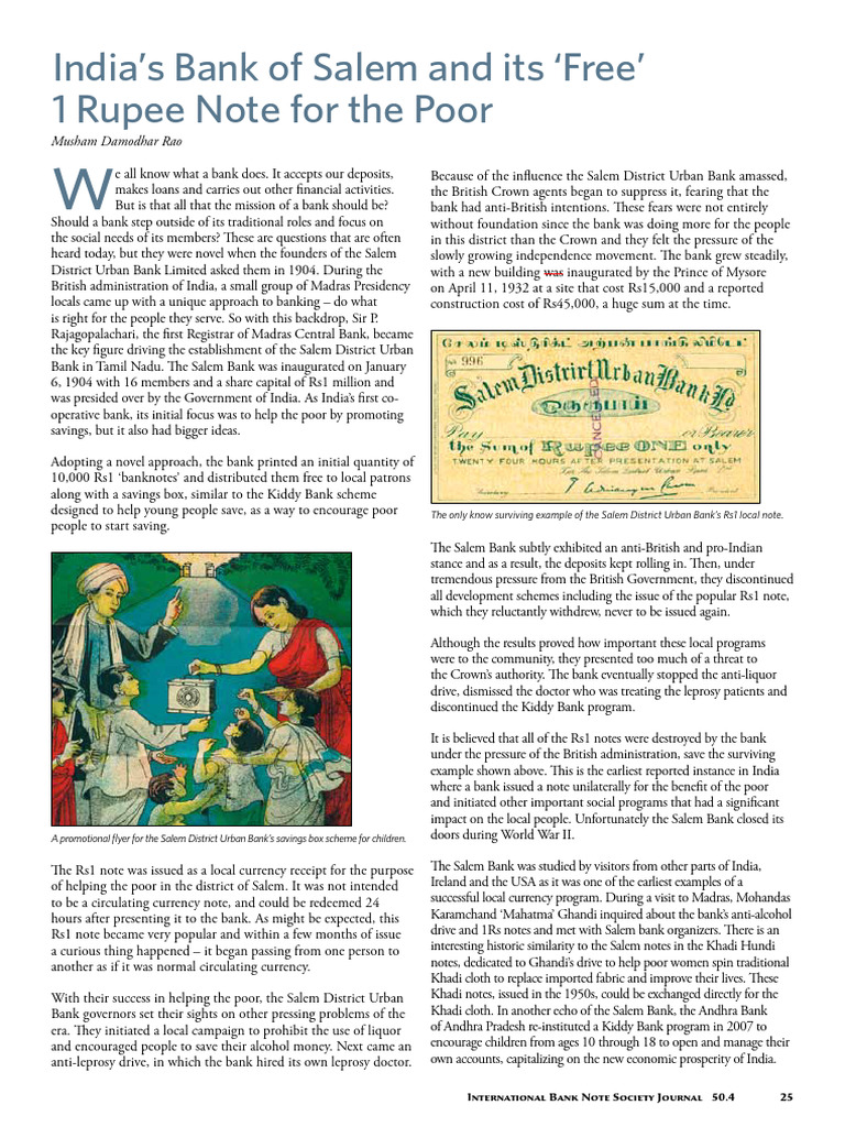 Bank of Salem Banknote From British India From IBNS | PDF | Banks ...