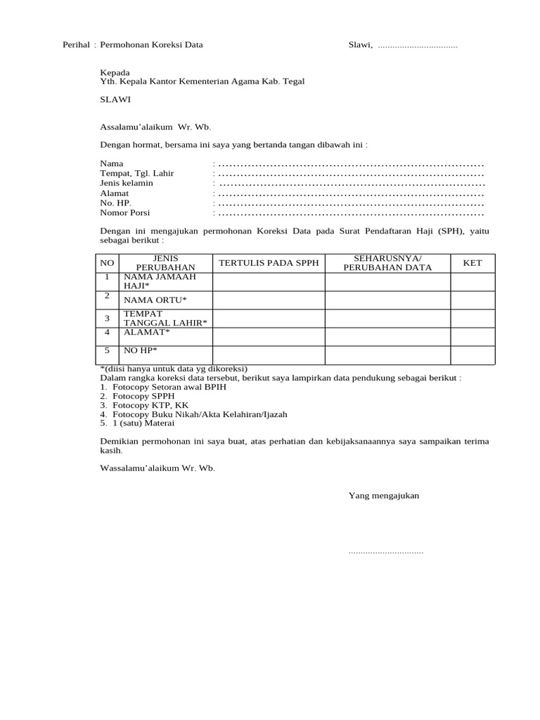 PERMOhonan Koreksi Data | PDF