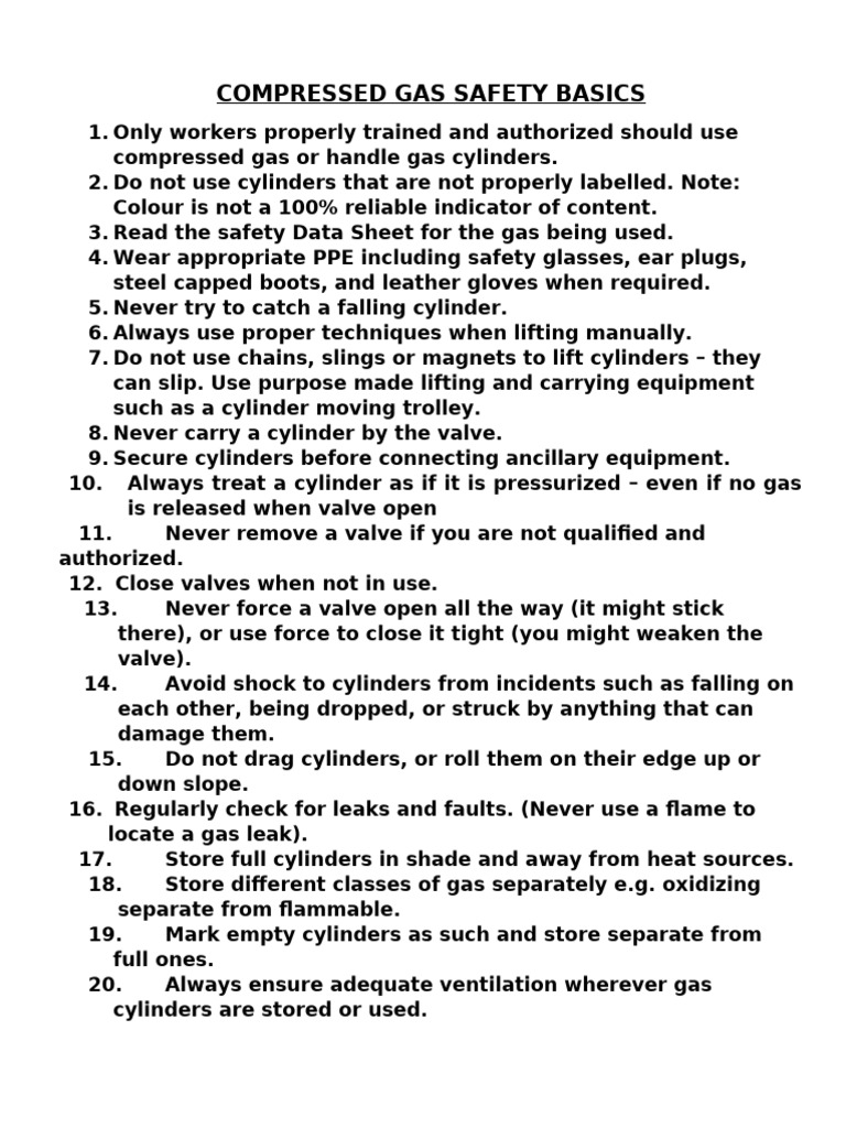 Compressed Gas Safety Basics | PDF