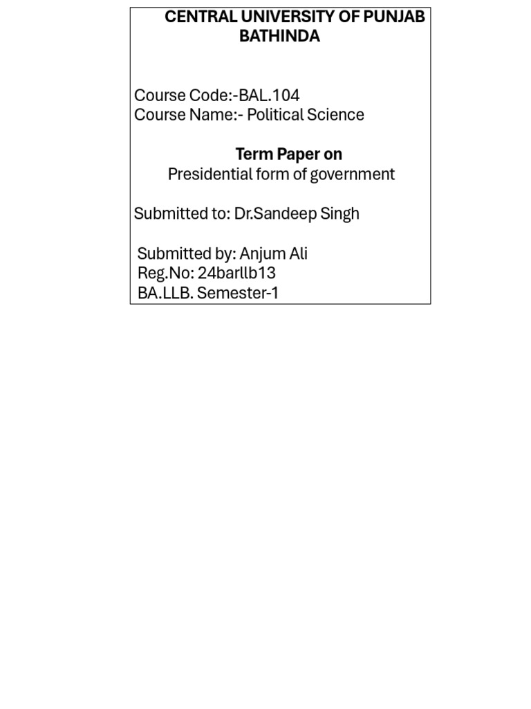 Presidential Government Term Paper | PDF