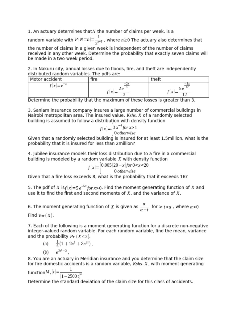 risk theory | PDF | Probability Density Function | Probability Distribution
