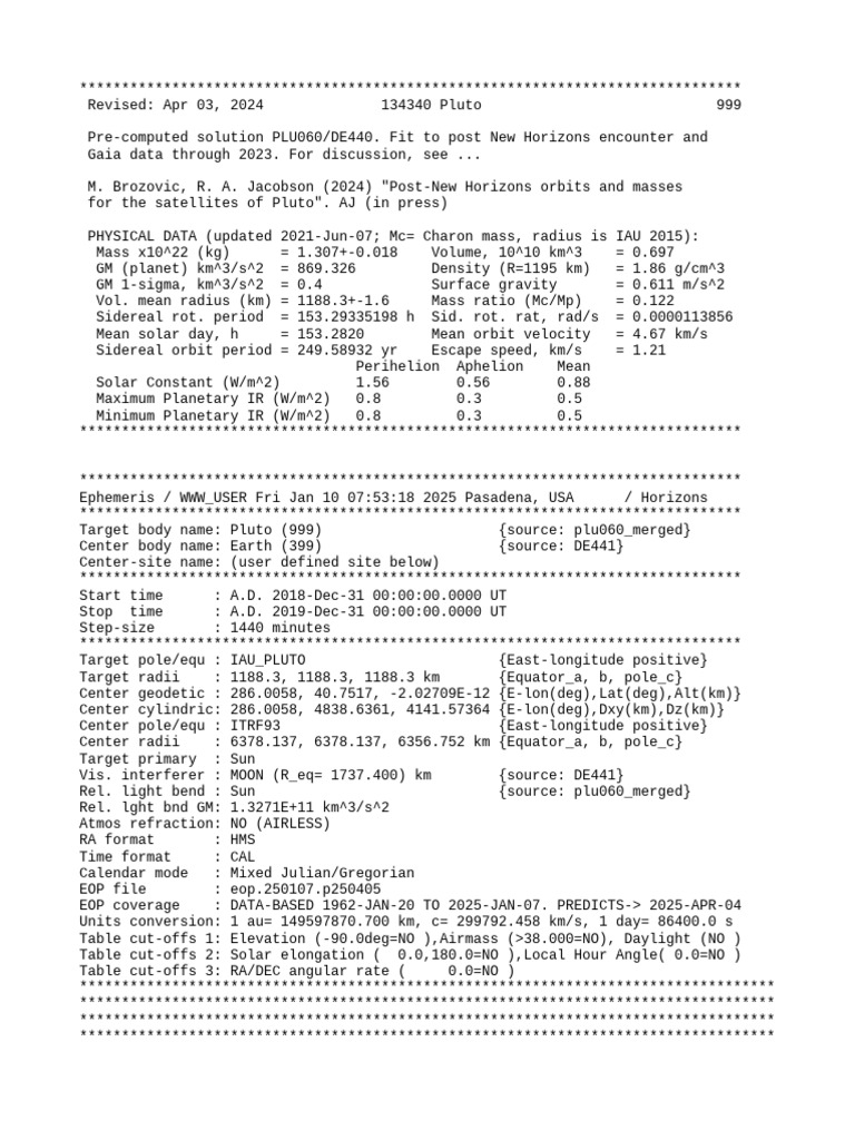 Horizons Results | PDF | Pluto | Apsis