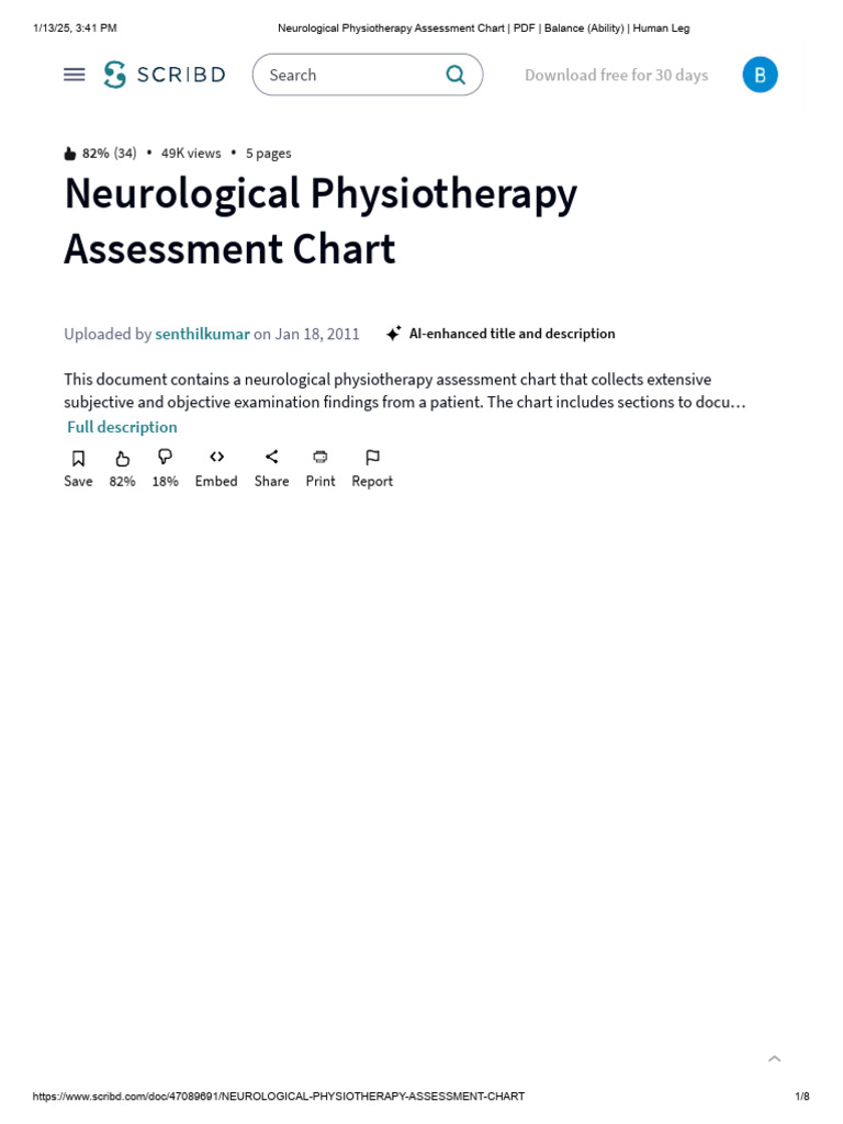 Neurological Physiotherapy Assessment Chart _ PDF _ Balance (Ability ...