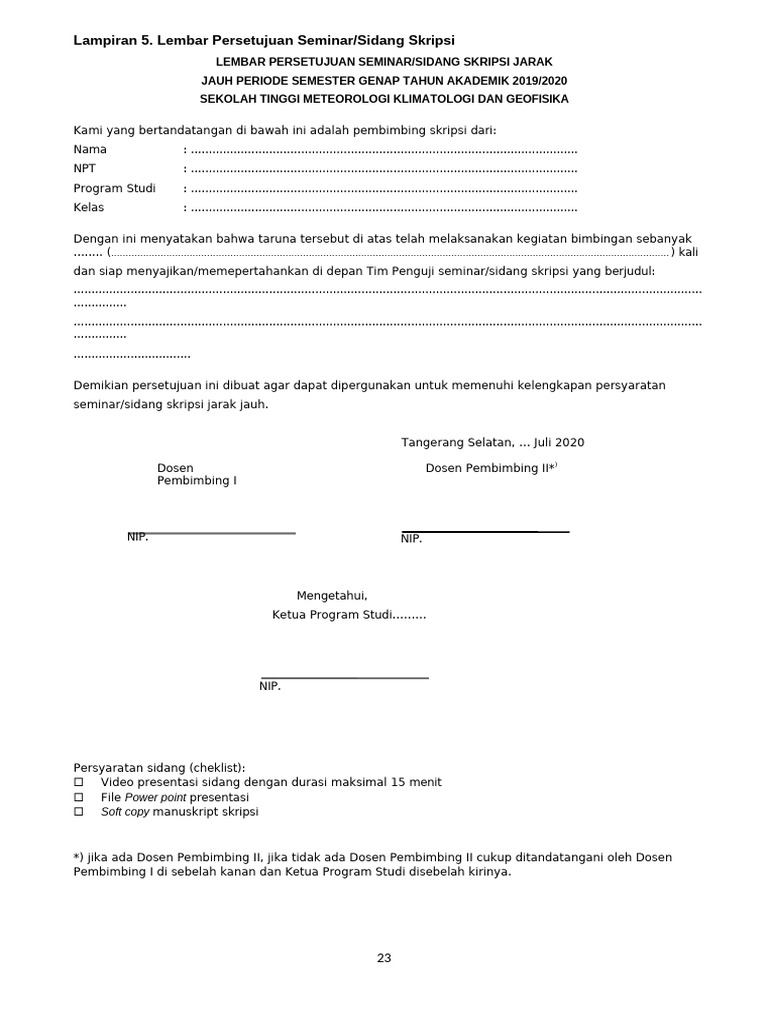 Format Lembar Persetujuan Seminar | PDF