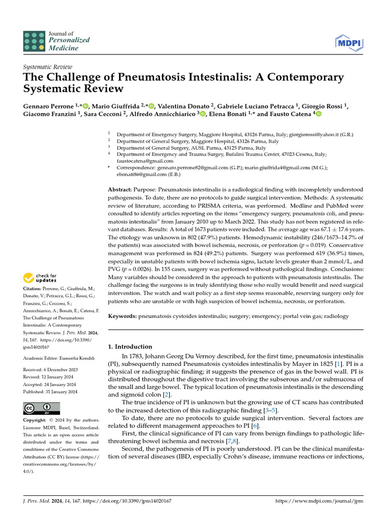 Pneumatosis Intestinalis: A Systematic Review | PDF | Crohn's Disease ...