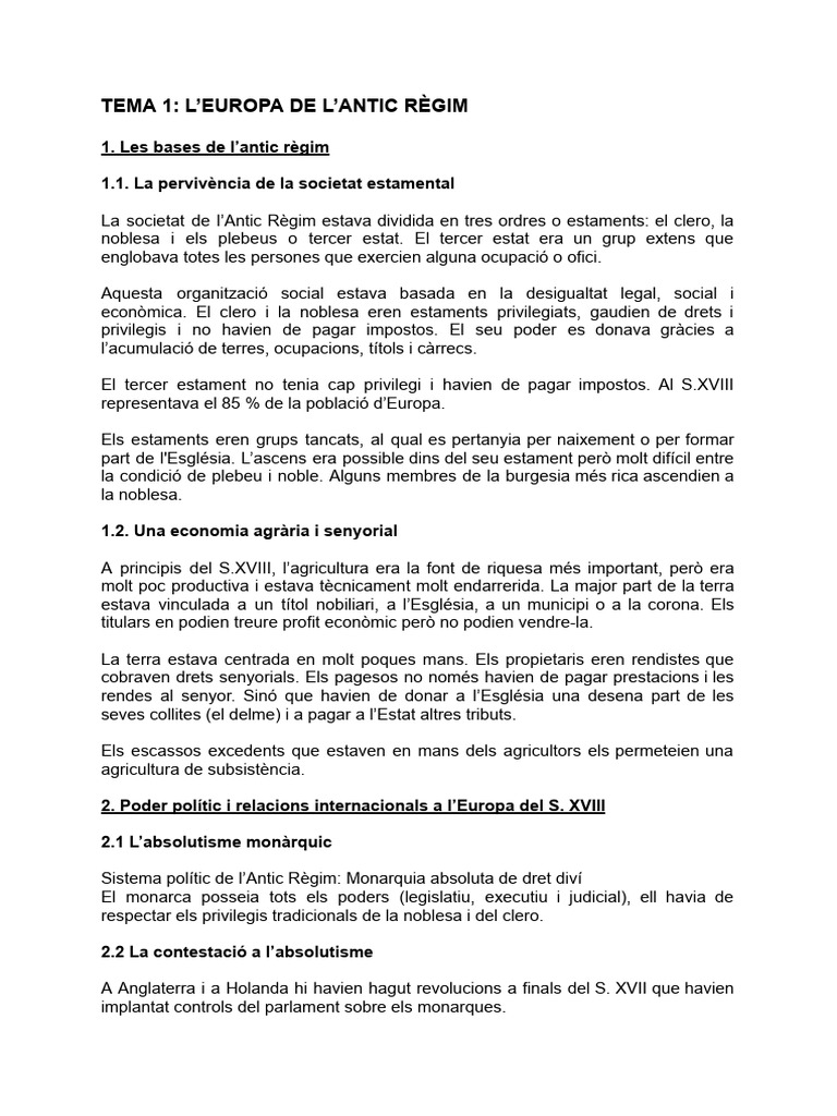 Apunts Història Temes 1 I 3 | PDF