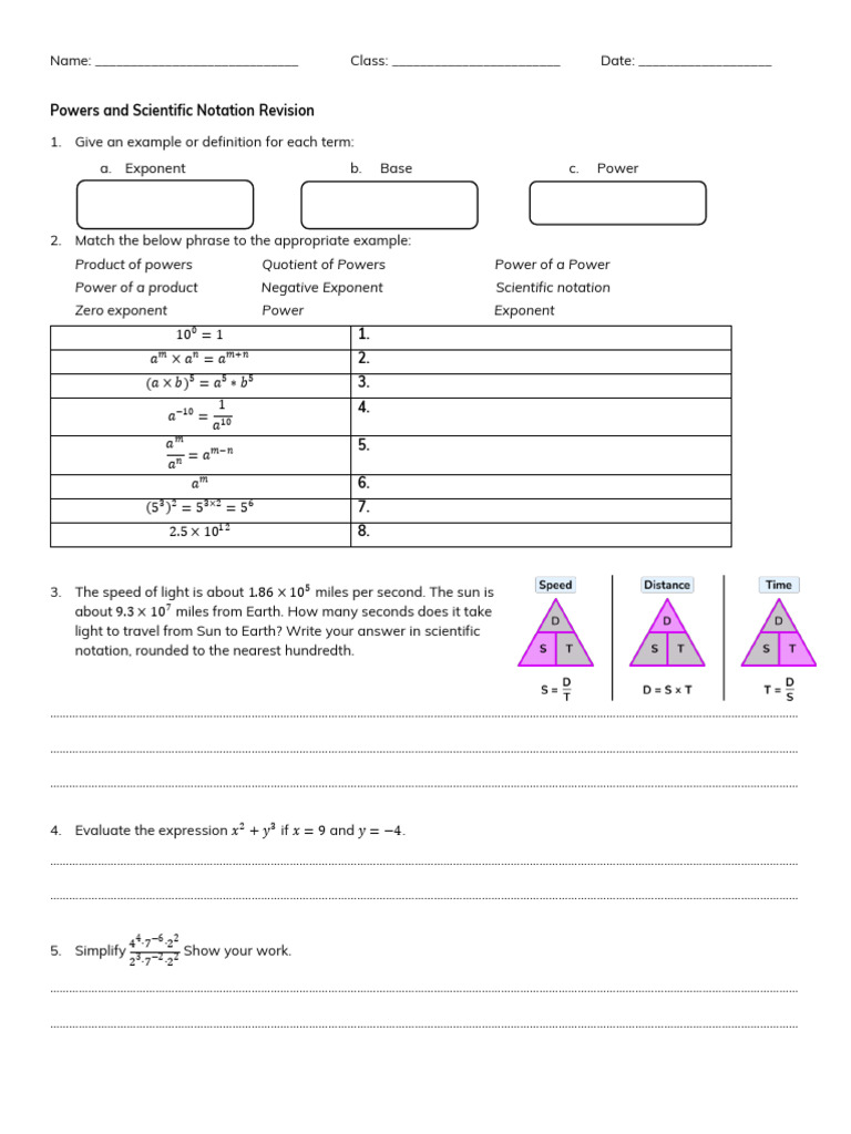 Math 8 - Exponents - Unit 1 Revision - Worksheet | PDF | Mathematics ...
