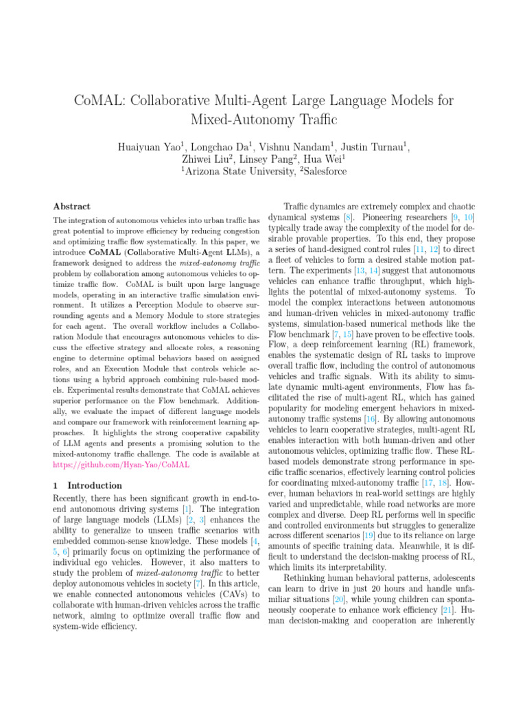 CoMAL - Collaborative Multi-Agent Large Language Models For | PDF | Simulation | Traffic