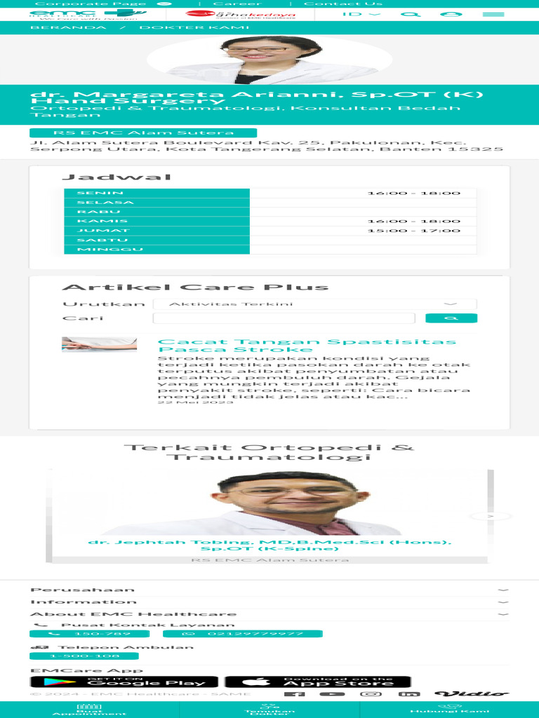 Jadwal dr. Margareta Arianni di RS EMC | PDF