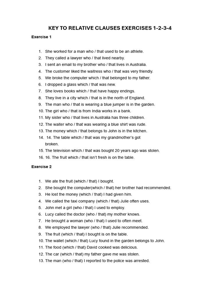 Relative Clauses Exercises Guide | PDF | Waiting Staff