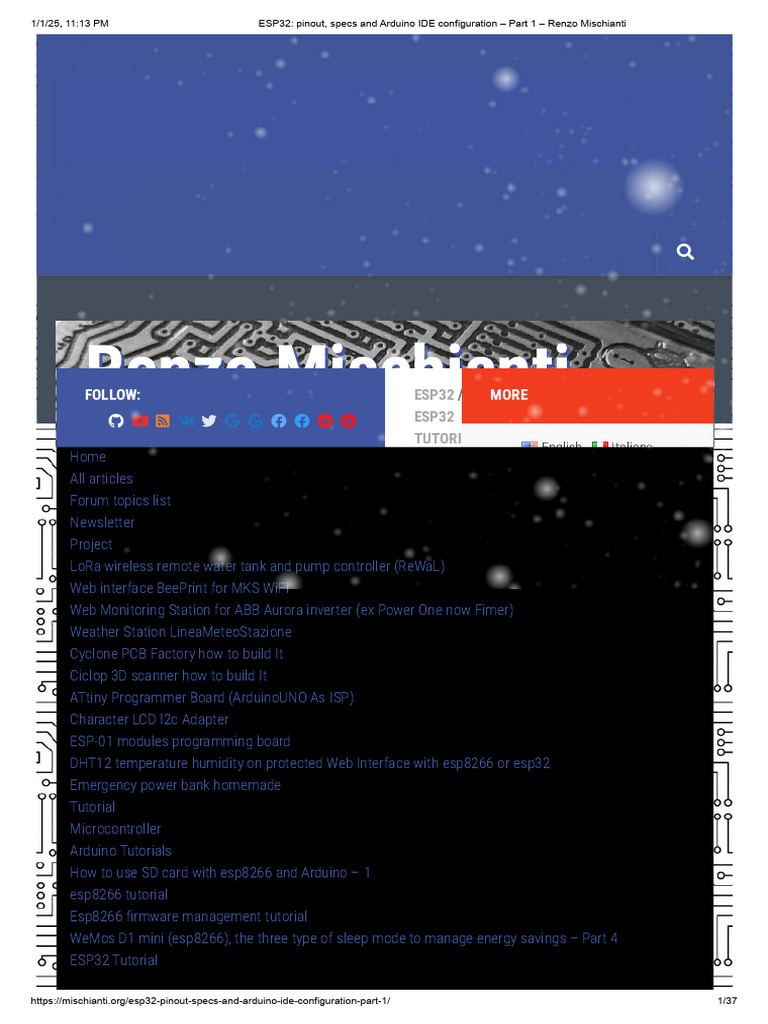 Esp32 Pinout Specs And Arduino Ide Configuration Pdf Arduino Computer Architecture 