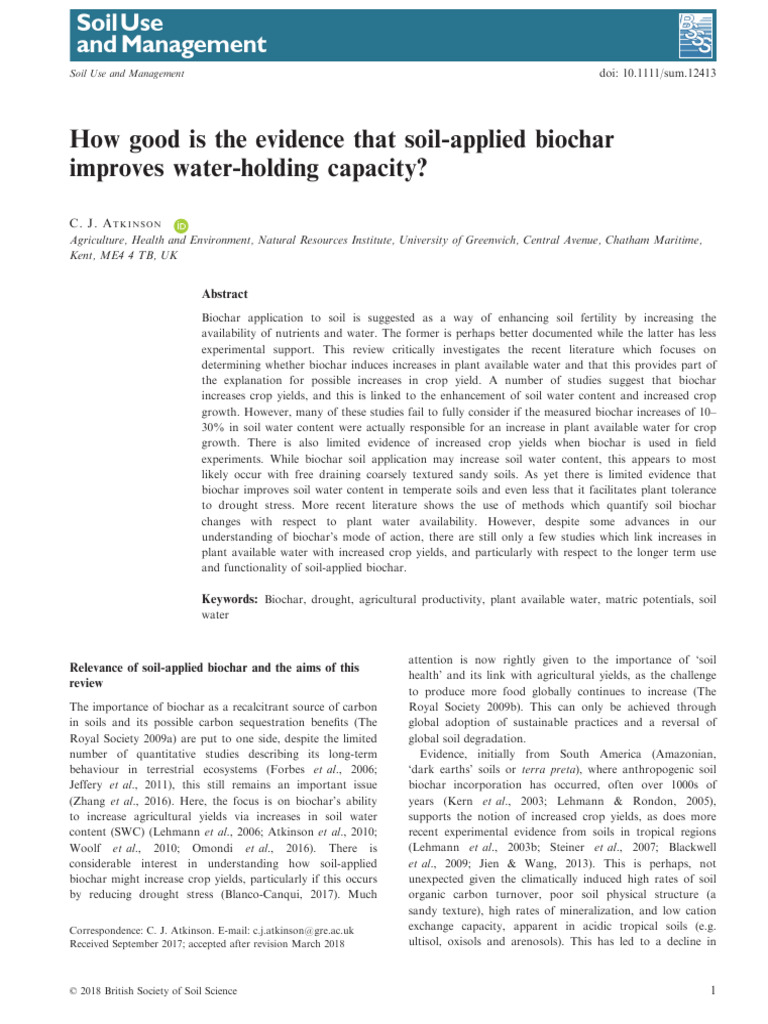 Biochar Stability in Soil Meta Analysis of Decomposition and Priming Effects | PDF | Soil | Porosity
